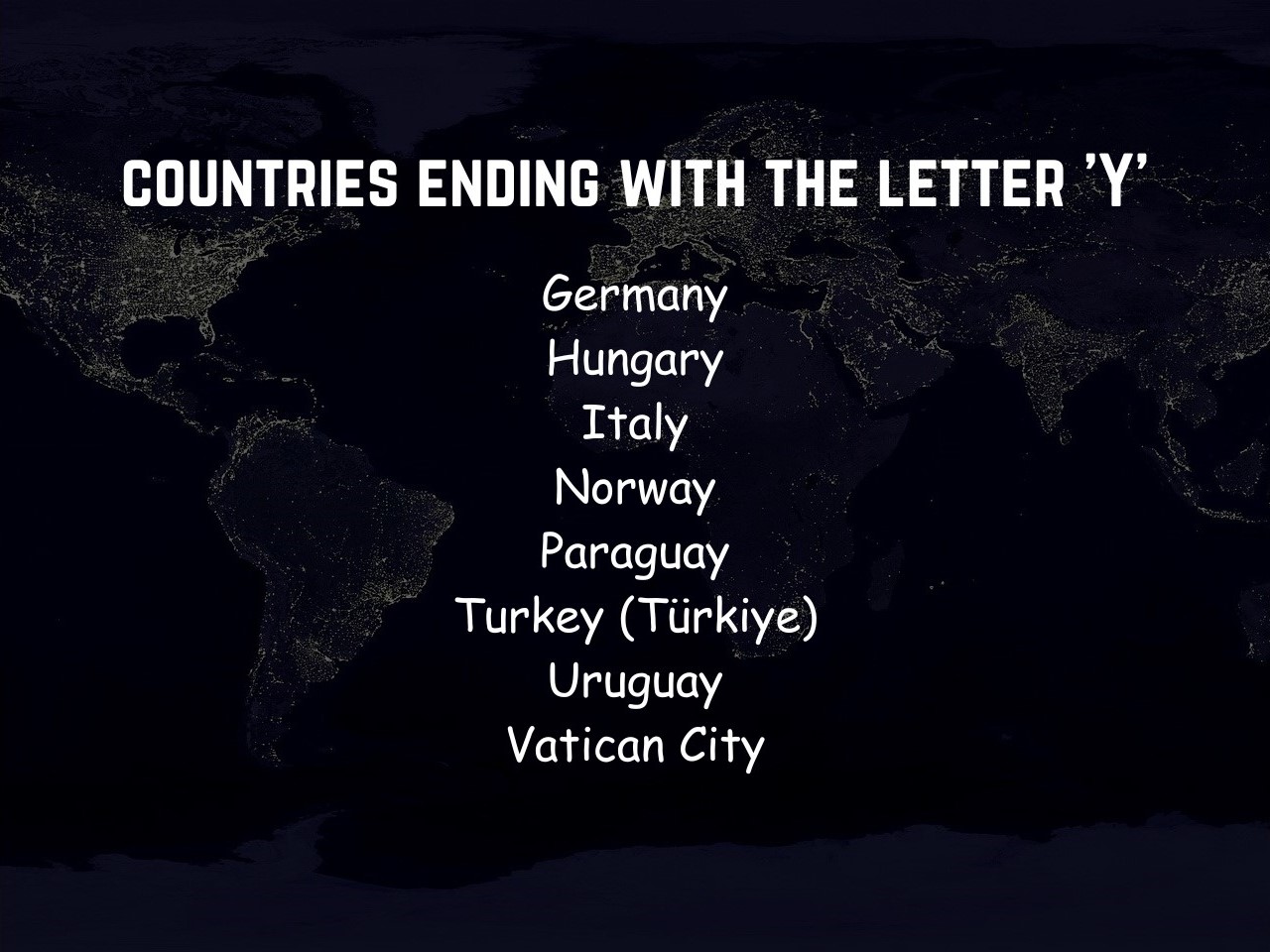 Countries ending with the letter 'Y' - GEOGRAPHY HOST