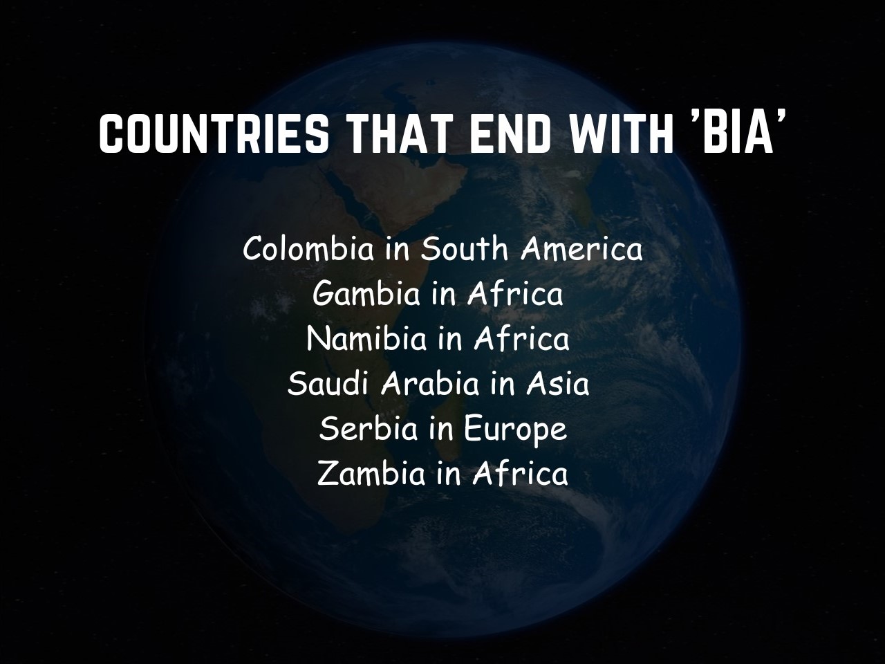 Countries that end with 'BIA' - GEOGRAPHY HOST